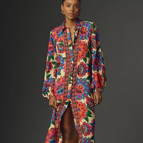 FARM Rio | Dresses | Farm Rio Longsleeve Buttonfront Midi Dress | Poshmark